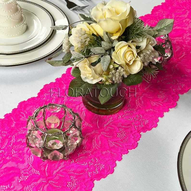 Bright Hot Pink Floral Lace Table Runner Wedding Table Runner - 9 Inch ...