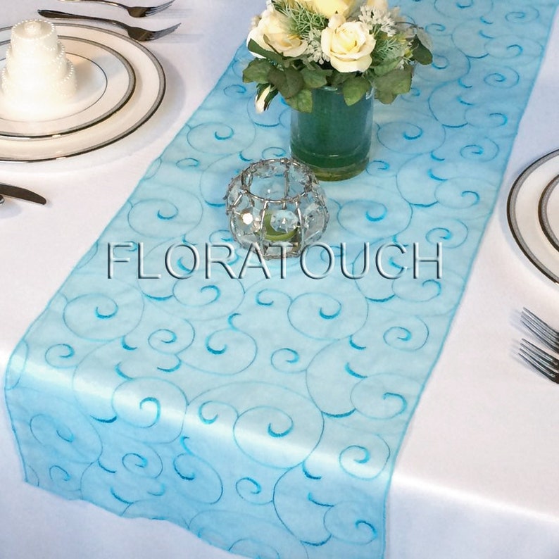Pool Blue Light Turquoise Swirl Embroidered Organza Table - Etsy