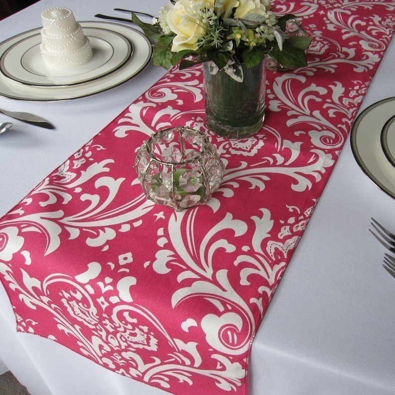 Traditions Hot pink and White Damask Wedding Table Runner | Etsy