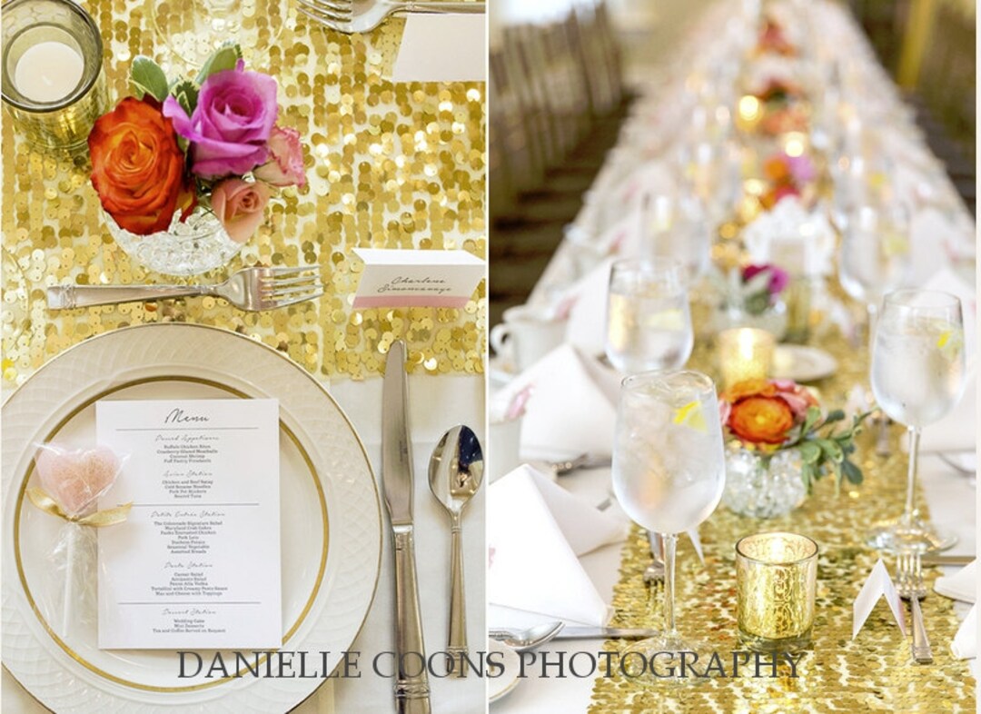 Gold Sparkling Sequin Table Runner Wedding Table Runner - Etsy