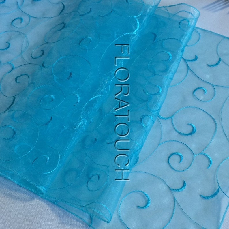 Pool Blue Light Turquoise Swirl Embroidered Organza Table - Etsy
