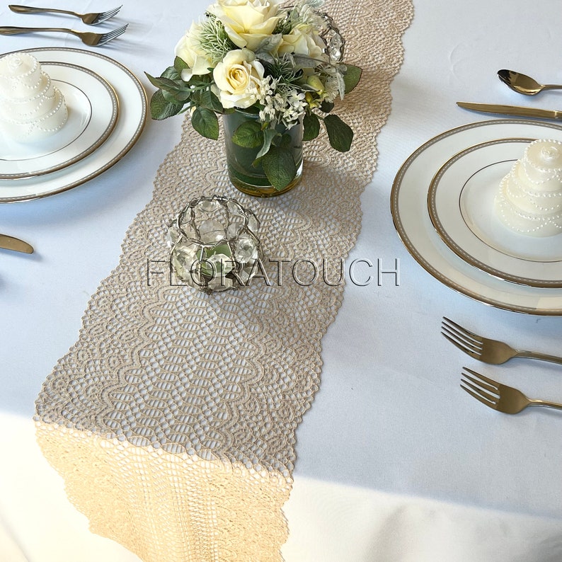 Champagne Gold Lace Table Runner With Symmetrical Floral | Etsy