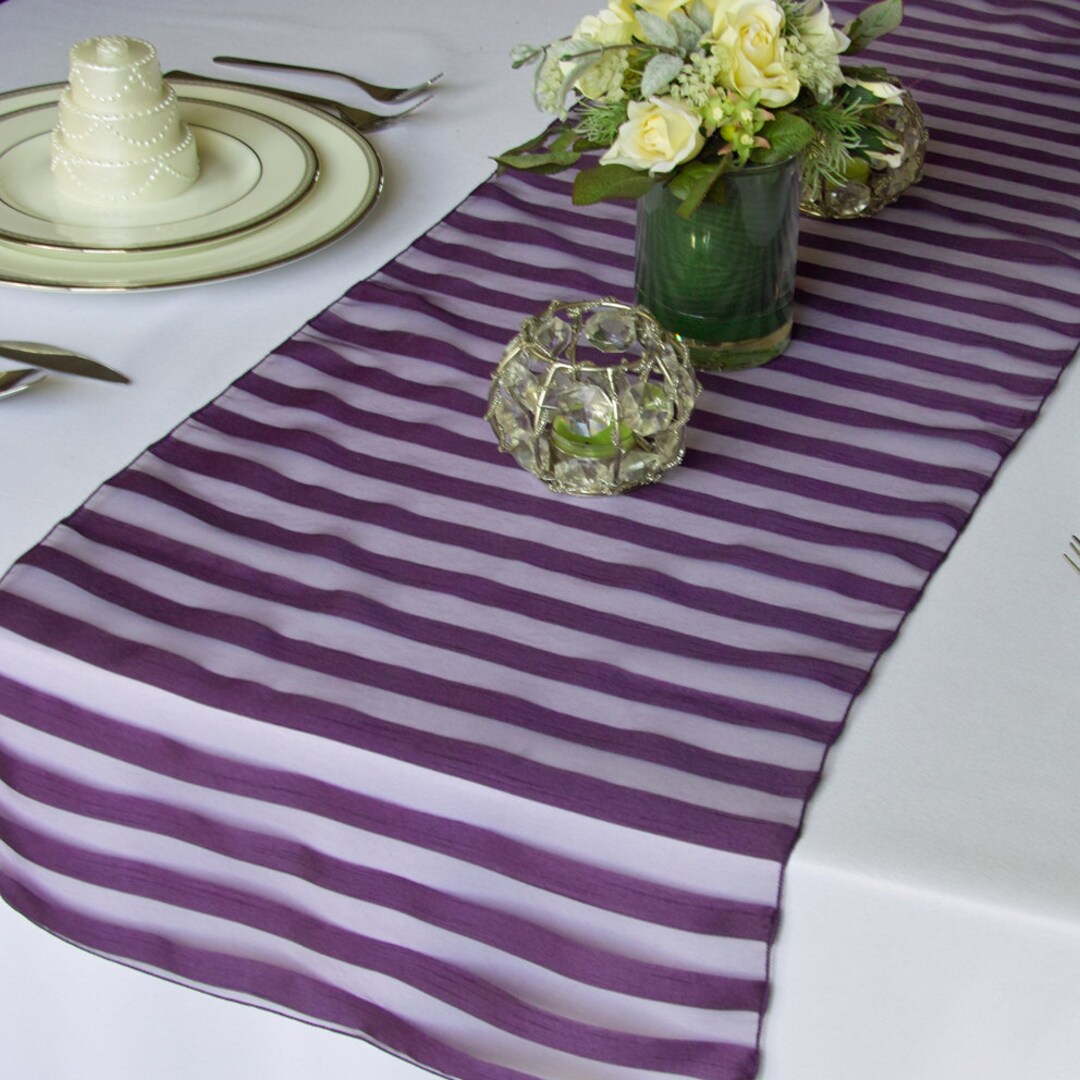 Plum Tuxedo Striped Organza Table Runner Wedding Table Runner - Etsy