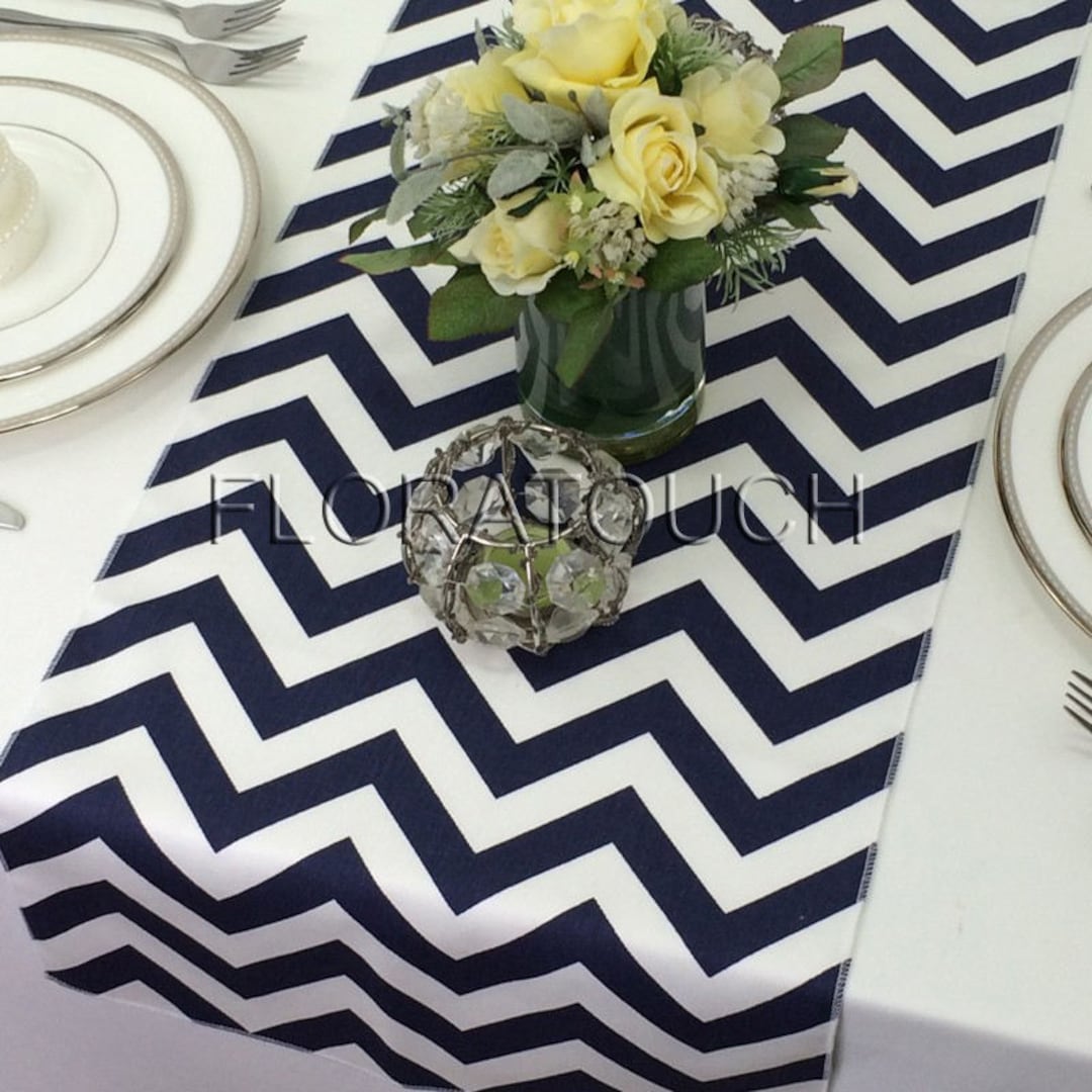 Navy Chevron Table Runner Navy and White Zigzag Wedding Table Runner - Etsy
