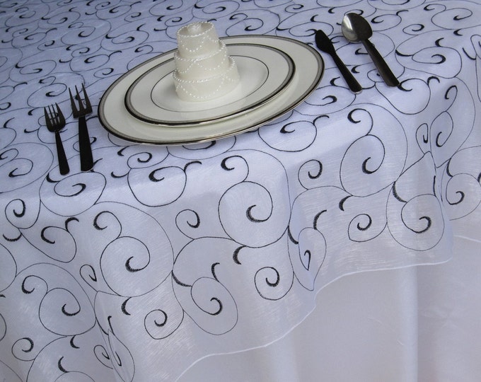 White Black Swirl Embroidered Organza Table Overlay Wedding - Etsy