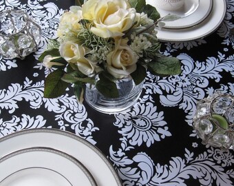 Black and White Leaf Damask Table Overlay | Etsy
