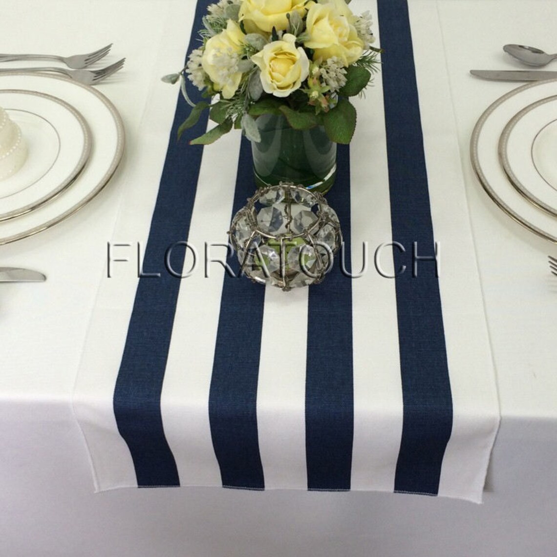 Navy Stripe Table Runner Navy and White Striped Wedding Table - Etsy
