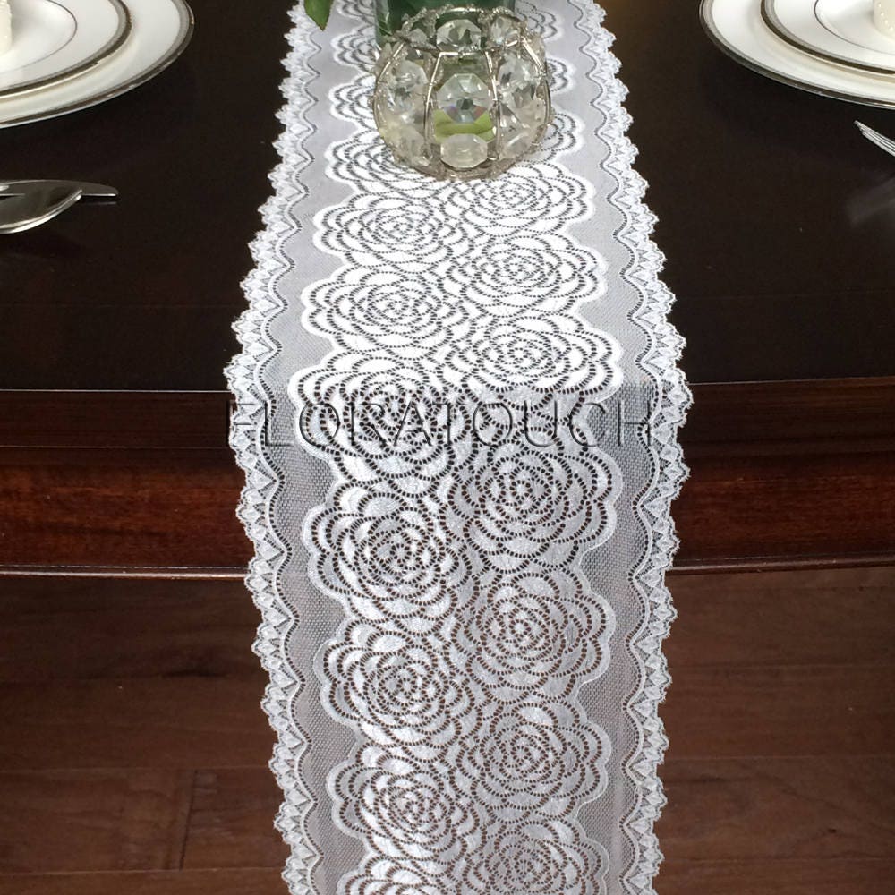 Double Rose Off White Lace Table Runner Wedding Table Runner | Etsy
