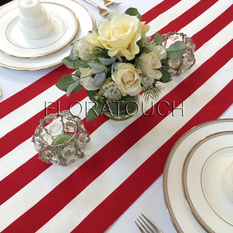 White and Red Stripe Table Runner Wedding Table Runner With - Etsy