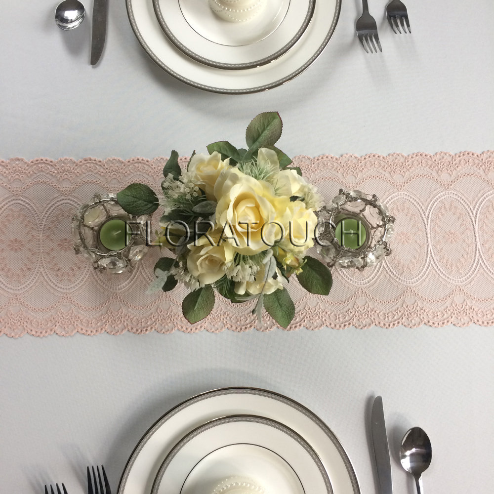 Peachy Blush Pink Lace Table Runner Wedding Table Runner | Etsy