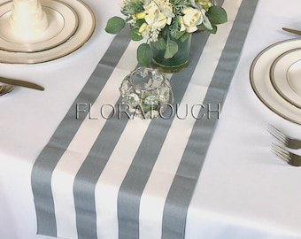 White and Navy Stripe Table Runner 10.5in Wide With Navy | Etsy