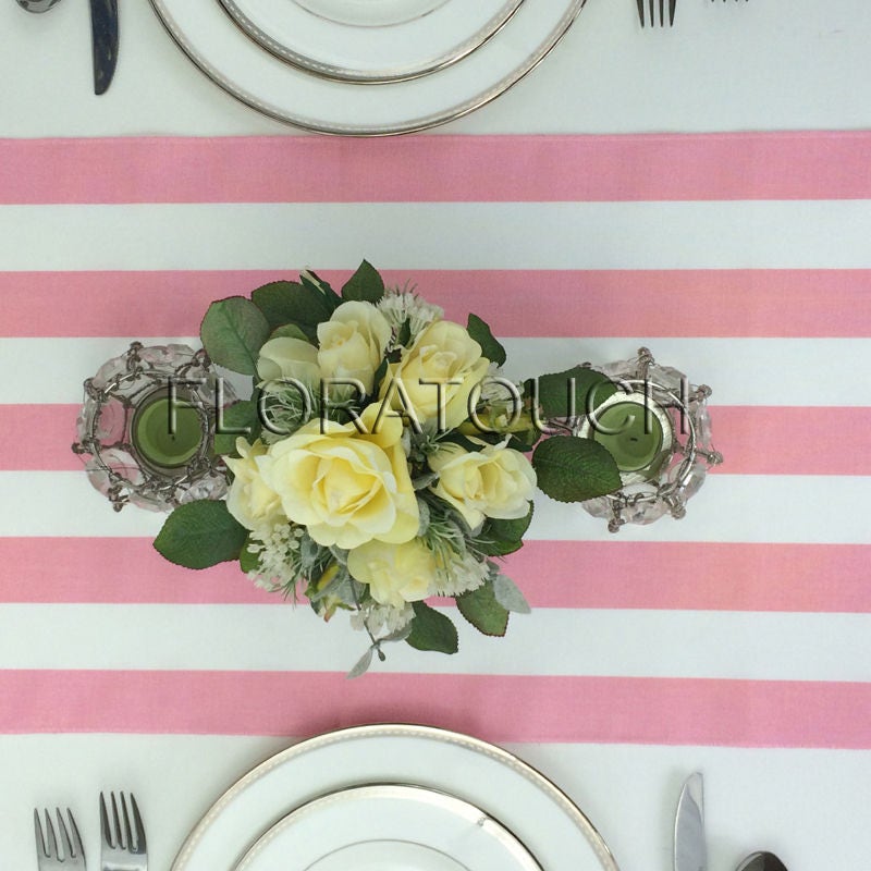 Pink Stripe Table Runner Pink and White Striped Wedding Table - Etsy