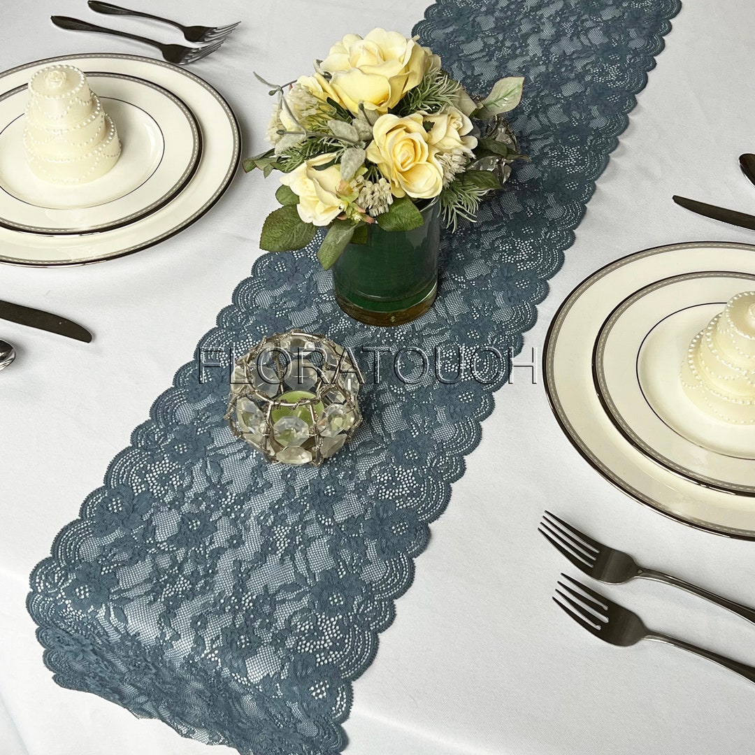 Dark Steel Blue Lace Table Runner Wedding Table Runner 9" Wide LDSB1 - Etsy
