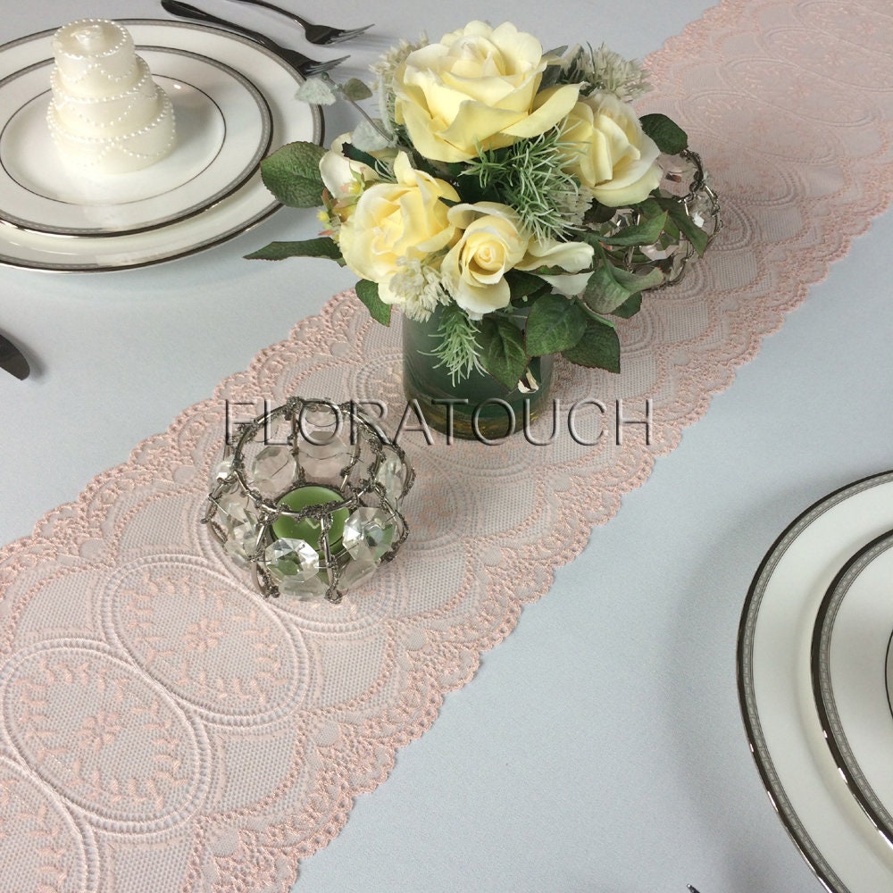 Peachy Blush Pink Lace Table Runner Wedding Table Runner | Etsy