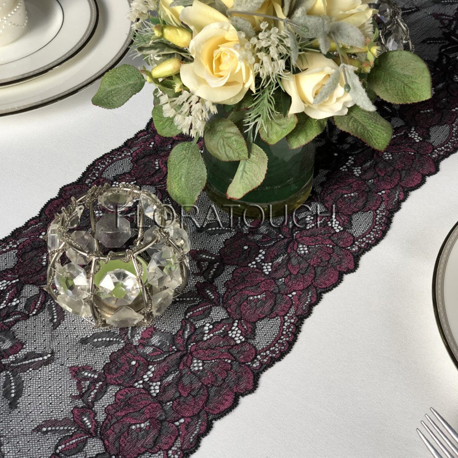 Plum and Black Lace Table Runner Wedding Table Runner LBPLUM03 - Etsy