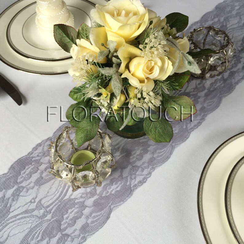 Gray Floral Swirl Lace Table Runner Wedding Table Runner | Etsy