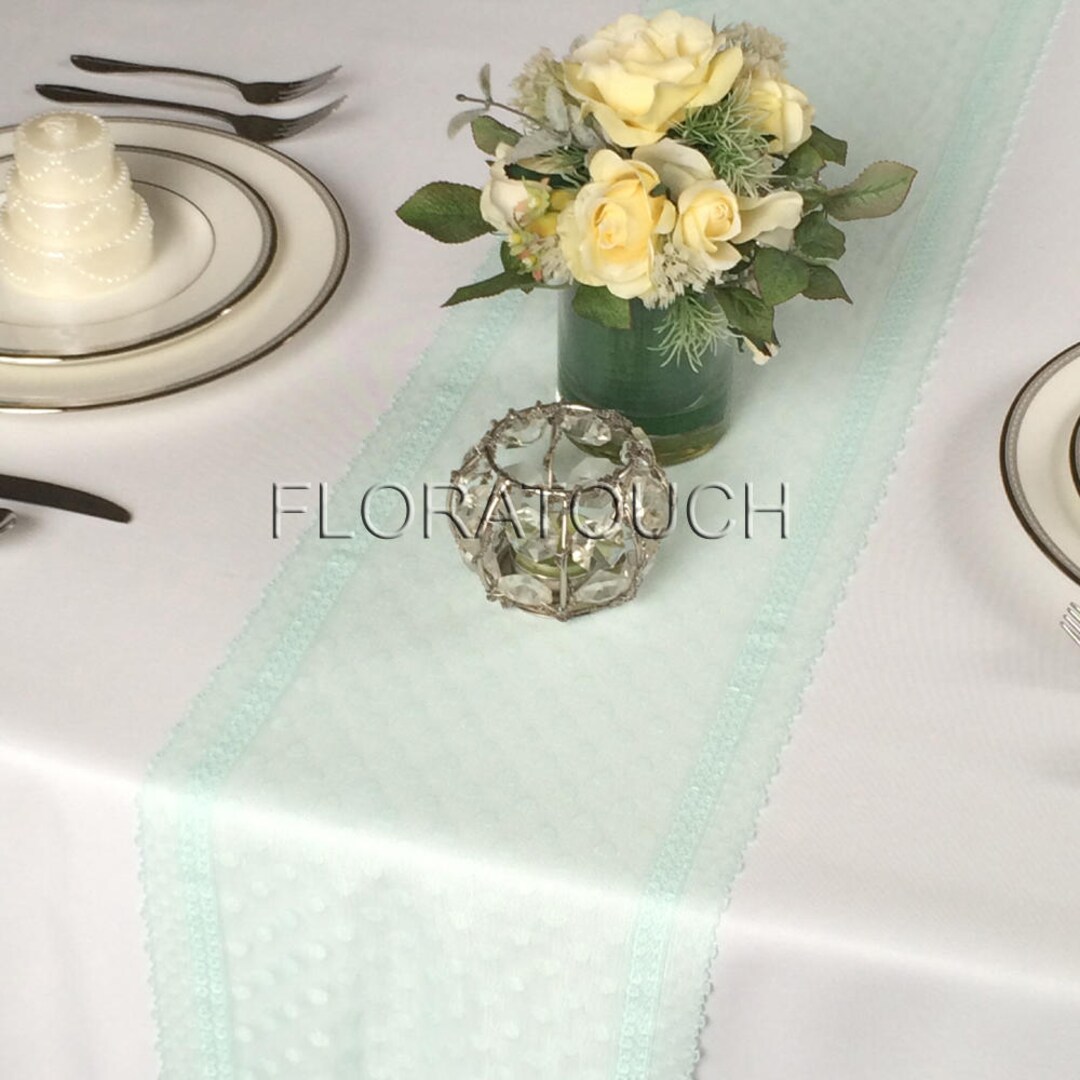 Light Mint Polka Dots Lace Table Runner Wedding Table Runner - Etsy