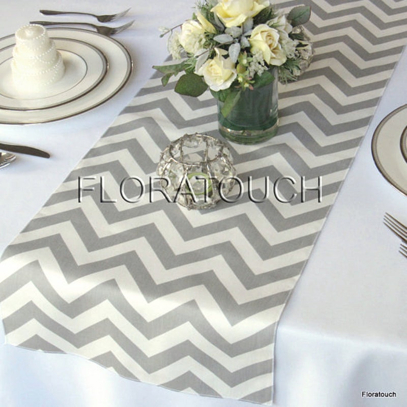 Gray Chevron Table Runner - Etsy