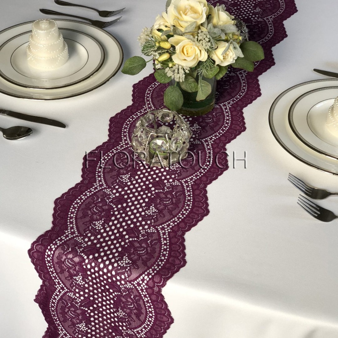 Plum Lace Table Runner With Large Scallop Edge Wedding Table Runner ...