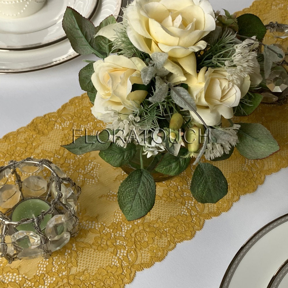 Dark Gold Yellow Lace Table Runner Wedding Table Runner LG3 - Etsy