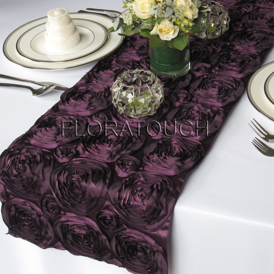 Plum Satin Ribbon Rosette Table Runner Dark Purple Wedding - Etsy