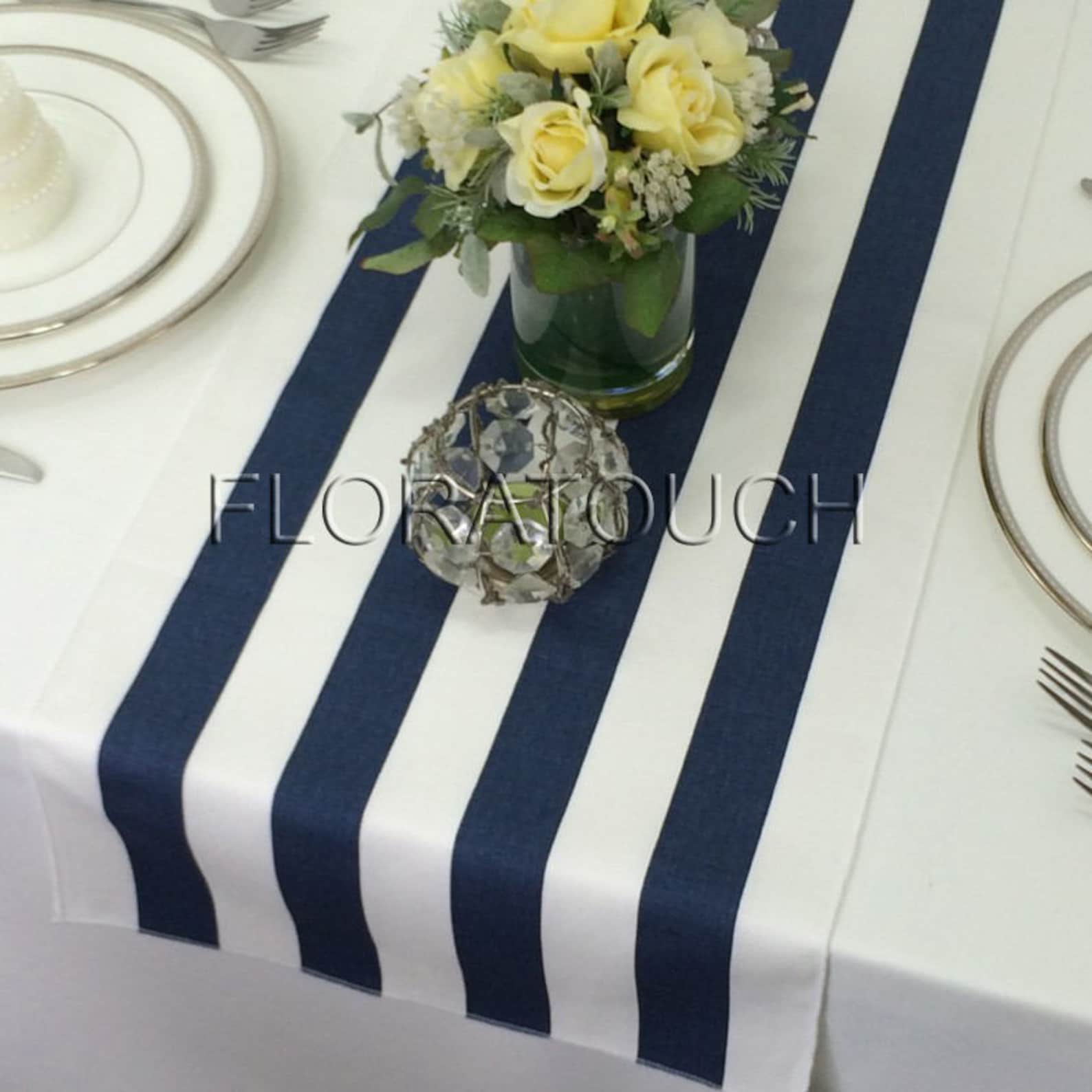 Navy Stripe Table Runner Navy and White Striped Wedding Table - Etsy