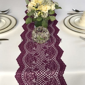 Plum Lace Table Runner With Large Scallop Edge Wedding Table Runner ...