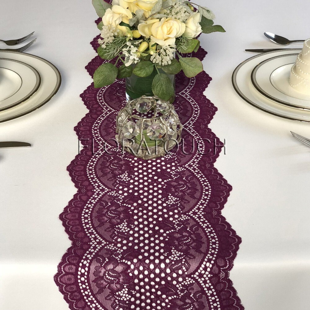 Plum Lace Table Runner With Large Scallop Edge Wedding Table | Etsy