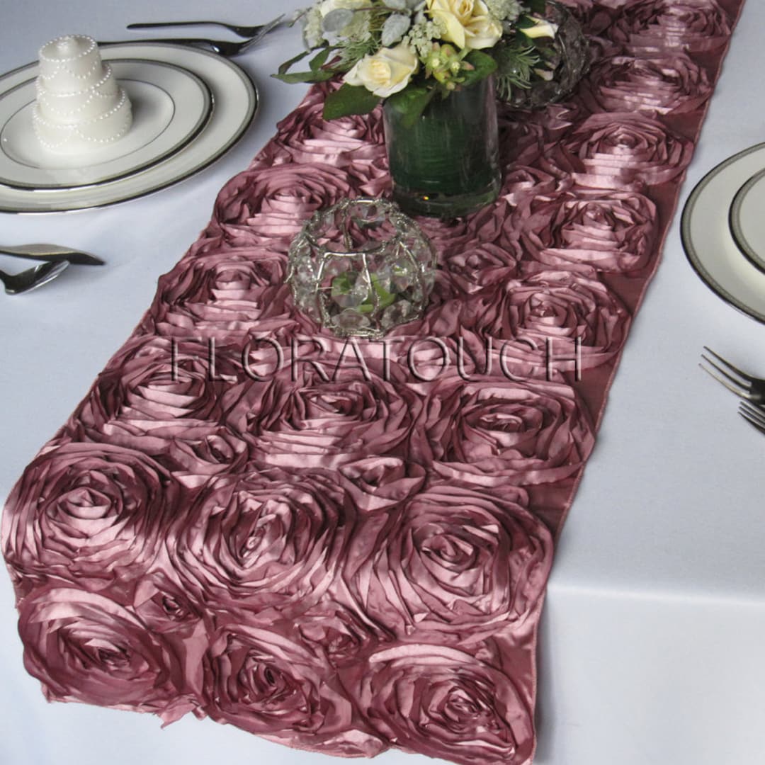 Satin Ribbon Rosette Wedding Table Runner - Dusty Rose - Etsy