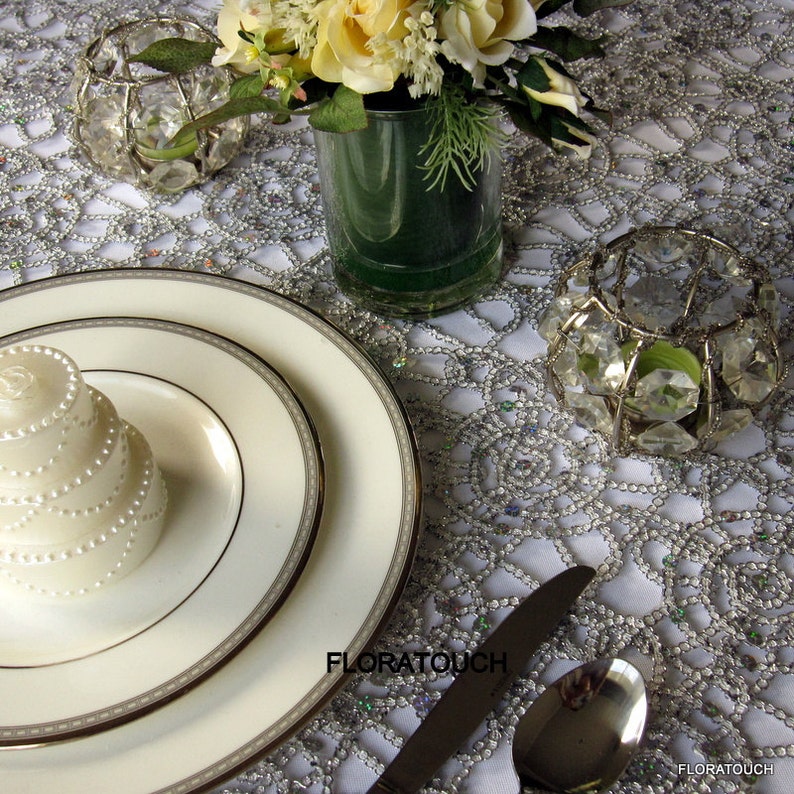 Silver Alice Metallic Lace Sequin Table Overlay Only 1 Left - Etsy