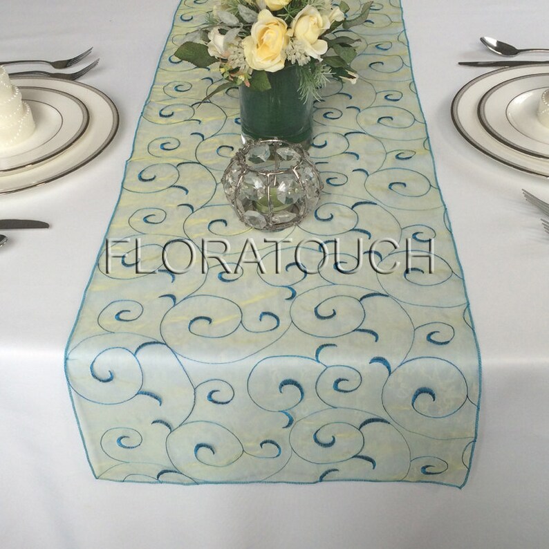 Teal Gold Swirl Organza Wedding Table Runner - Etsy