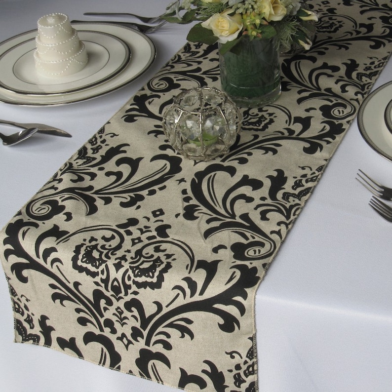 Traditions Black on Linen Damask Wedding Table Runner - Etsy