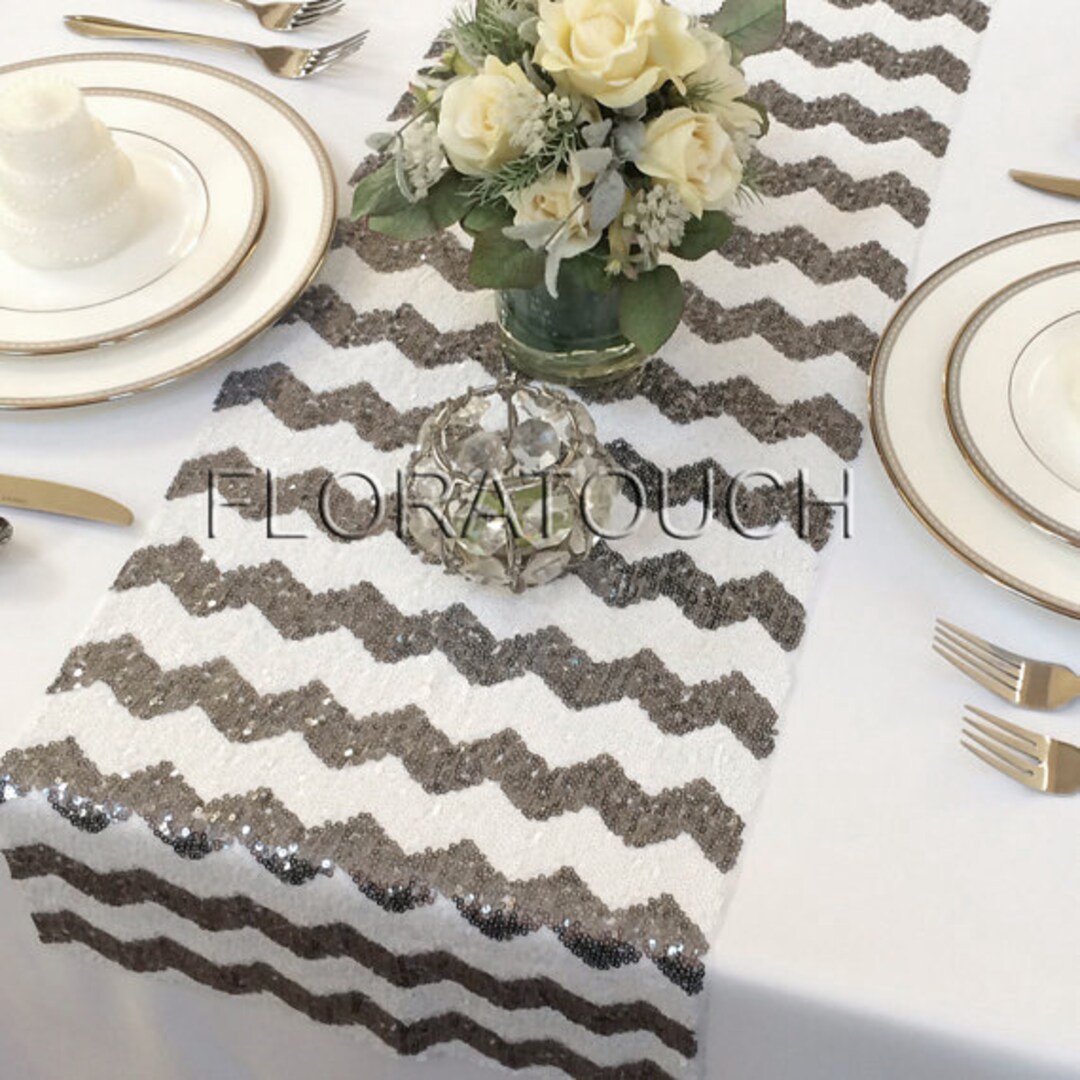 Dark Silver Chevron Sequin Table Runner Wedding Table Runner - Etsy