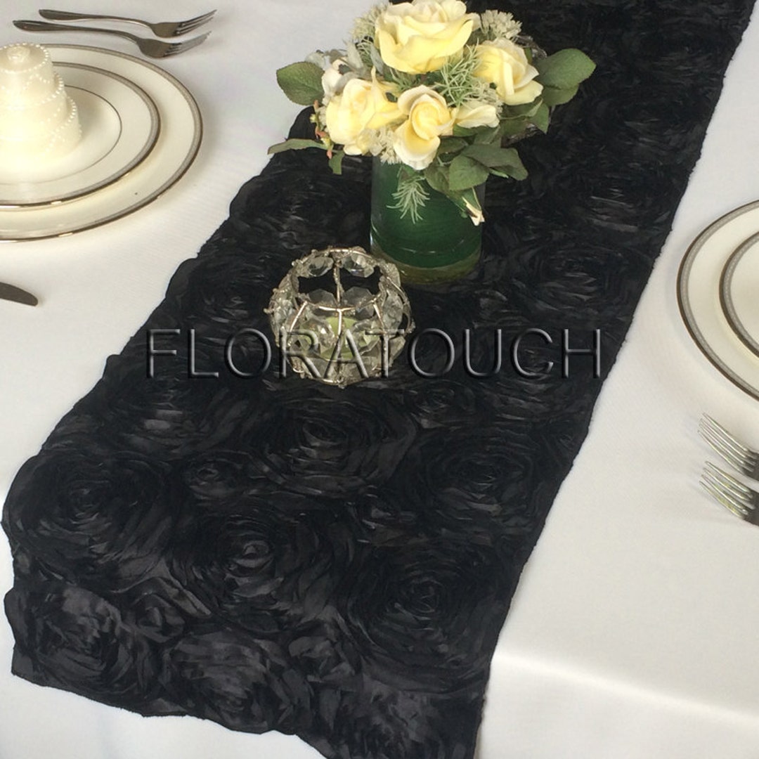 Black Satin Ribbon Rosette Table Runner Wedding Table Runner - Etsy