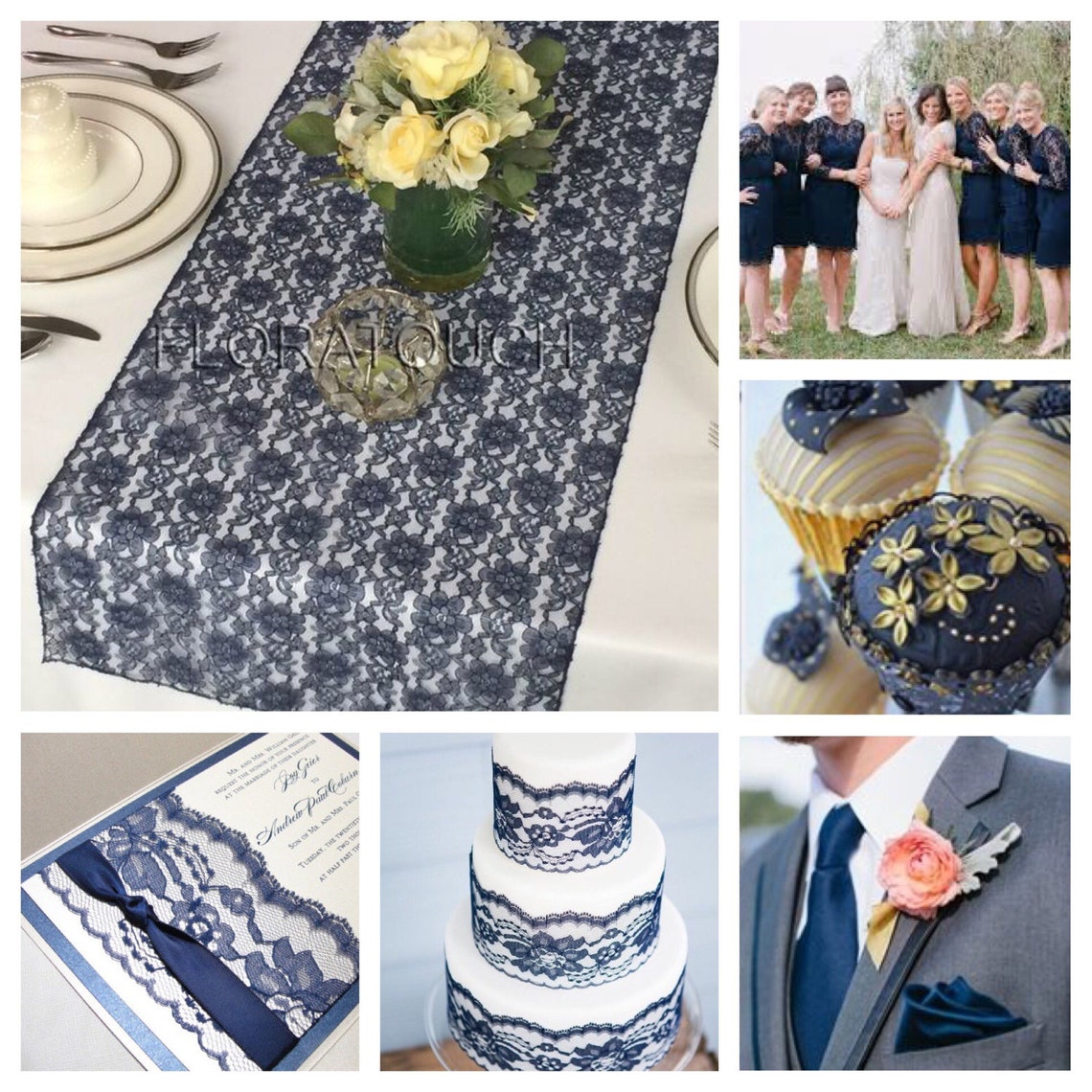 Navy Blue Lace Table Runner Wedding Table Runner - Etsy