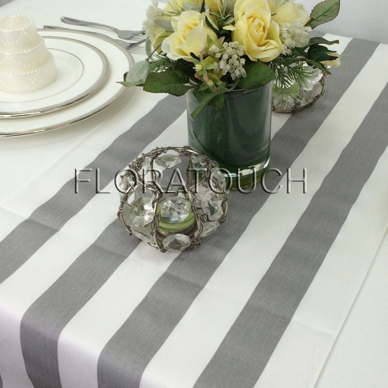 Gray Stripe Table Runner Gray and White Striped Wedding Table - Etsy