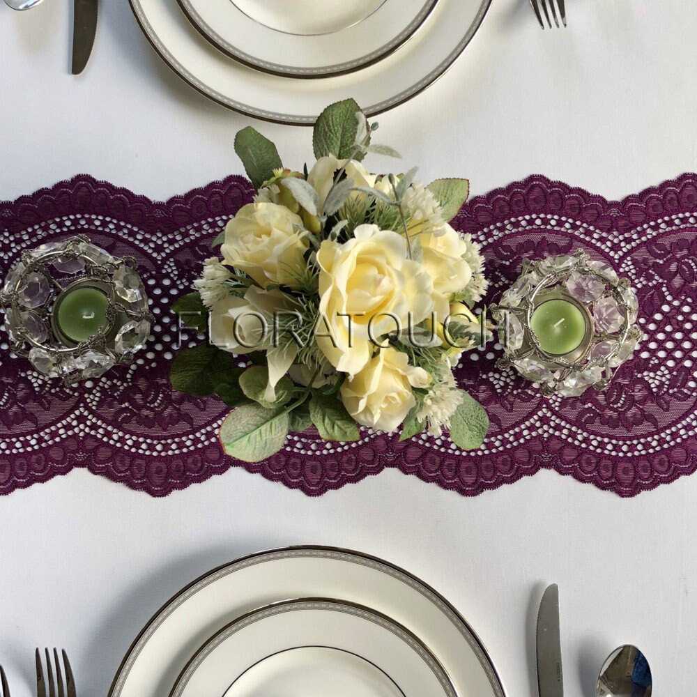 Plum Lace Table Runner With Large Scallop Edge Wedding Table | Etsy