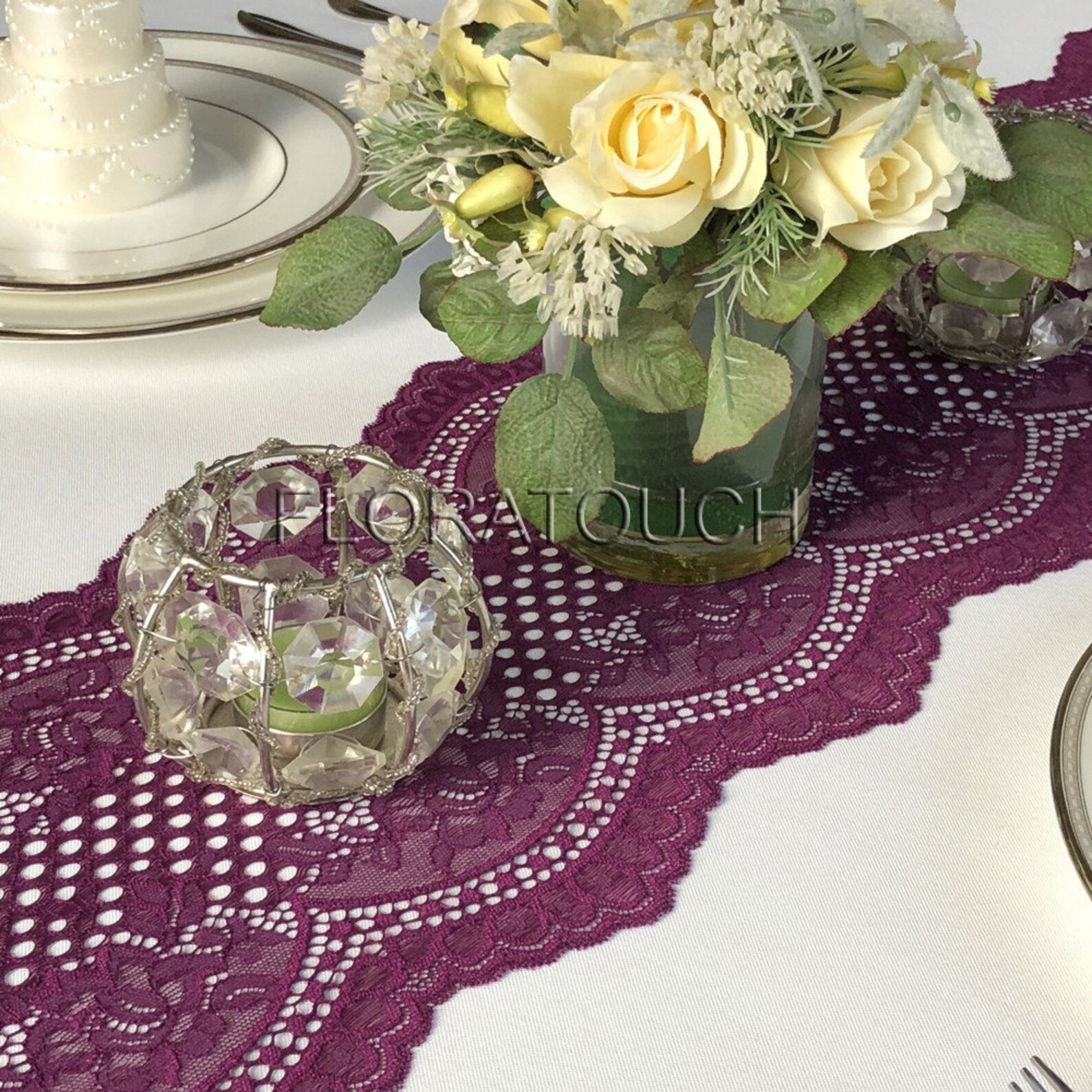 Plum Lace Table Runner With Large Scallop Edge Wedding Table Runner ...