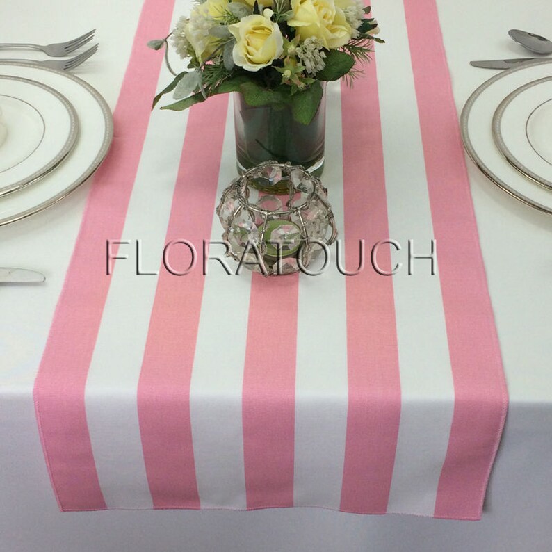 Pink Stripe Table Runner Pink and White Striped Wedding Table - Etsy