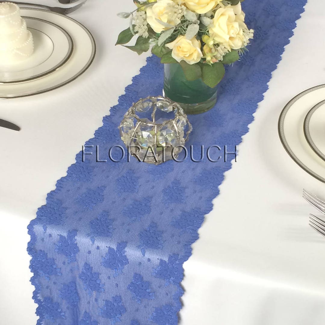 Blue Lace Table Runner With Flowers Wedding Table Runner - Etsy