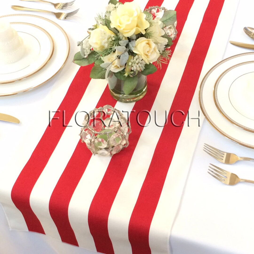 White and Red Stripe Table Runner Wedding Table Runner With White ...