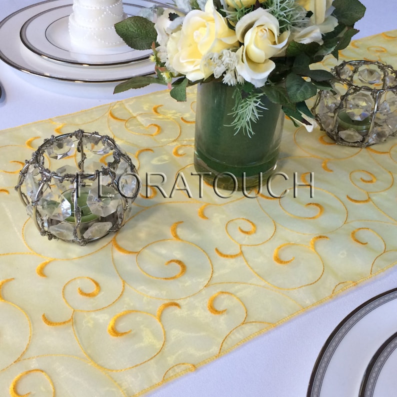 Yellow Swirl Organza Table Runner - Etsy