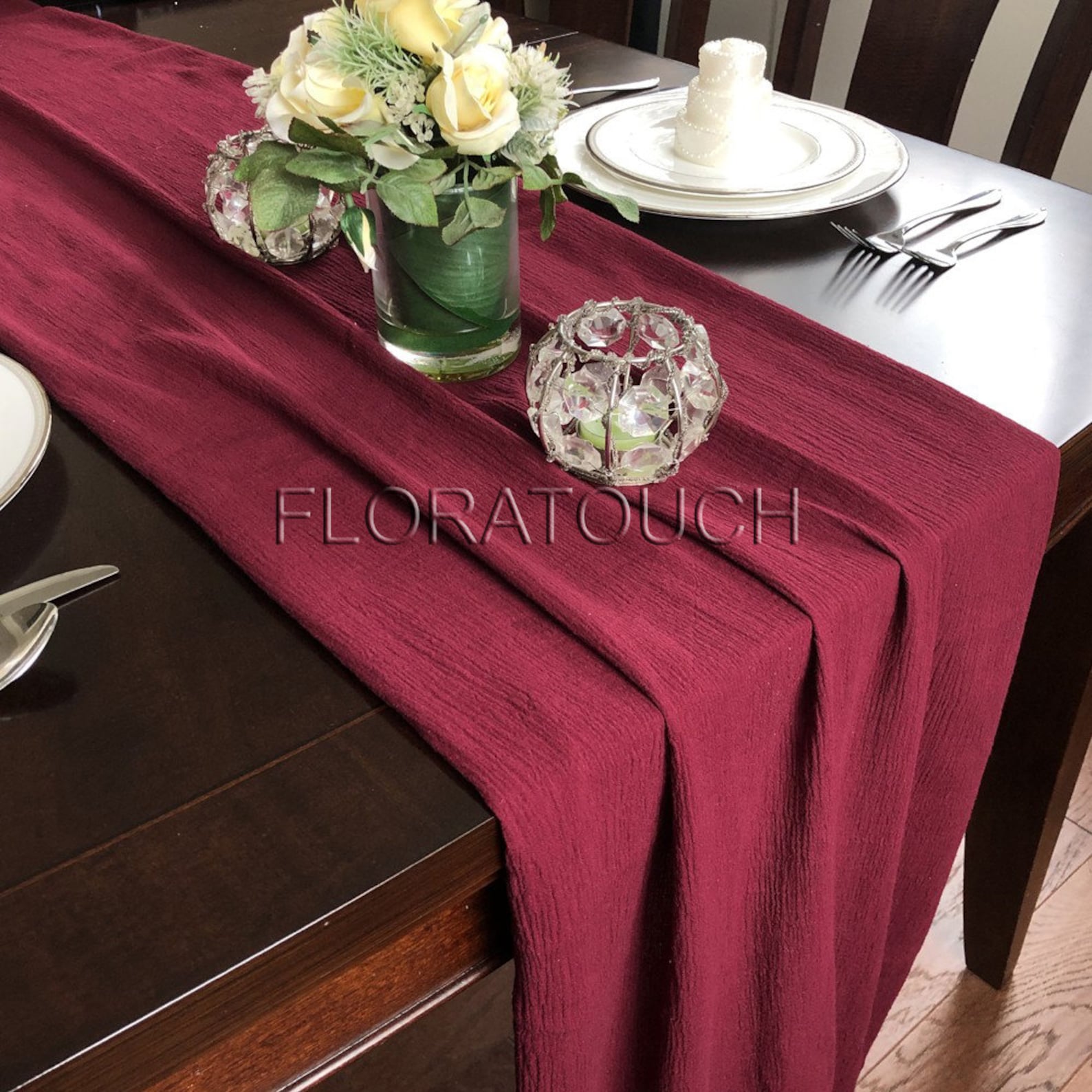 Rustic Wedding Table Runner Burgundy Gauze Table Runner Boho | Etsy