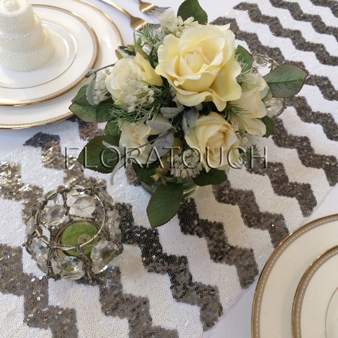 Dark Silver Chevron Sequin Table Runner Wedding Table Runner - Etsy