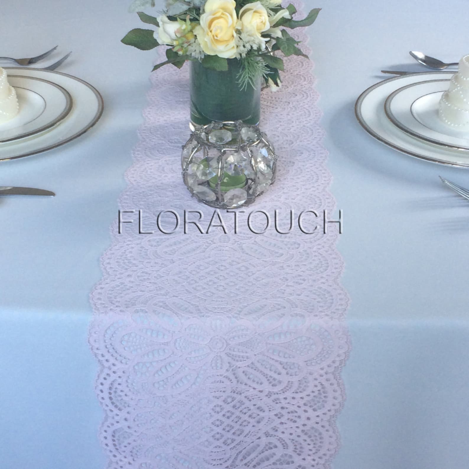 Thick Light Pink Lace Table Runner Wedding Table Runner 9" Wide ...