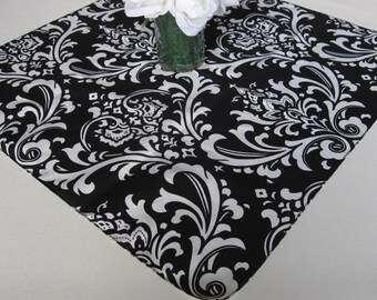 Black and White Leaf Damask Table Overlay | Etsy