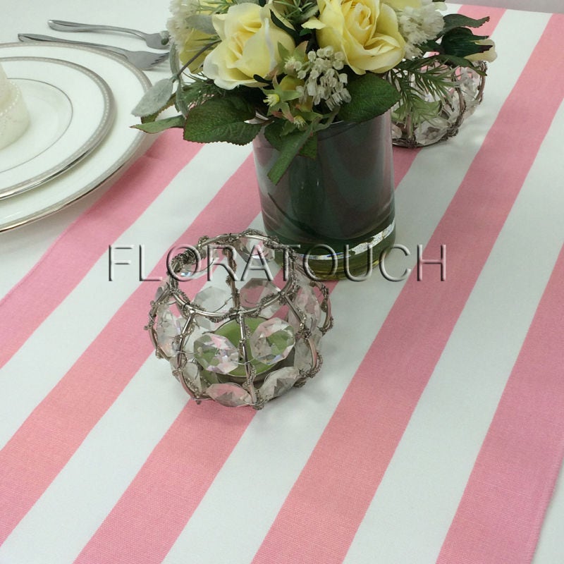 Pink Stripe Table Runner Pink and White Striped Wedding Table - Etsy