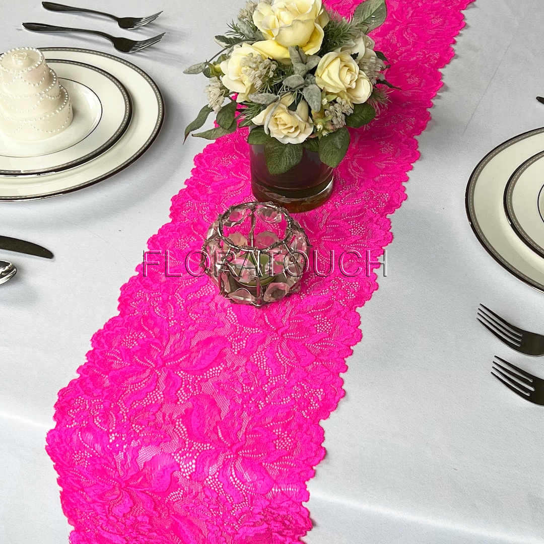 Bright Hot Pink Floral Lace Table Runner Wedding Table Runner - 9 Inch ...