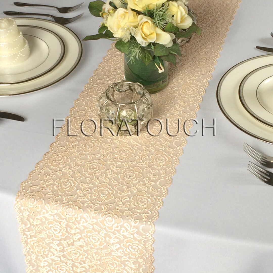 ROSE Gold Lace Table Runner With Scalloped Edge Wedding Table Runner ...