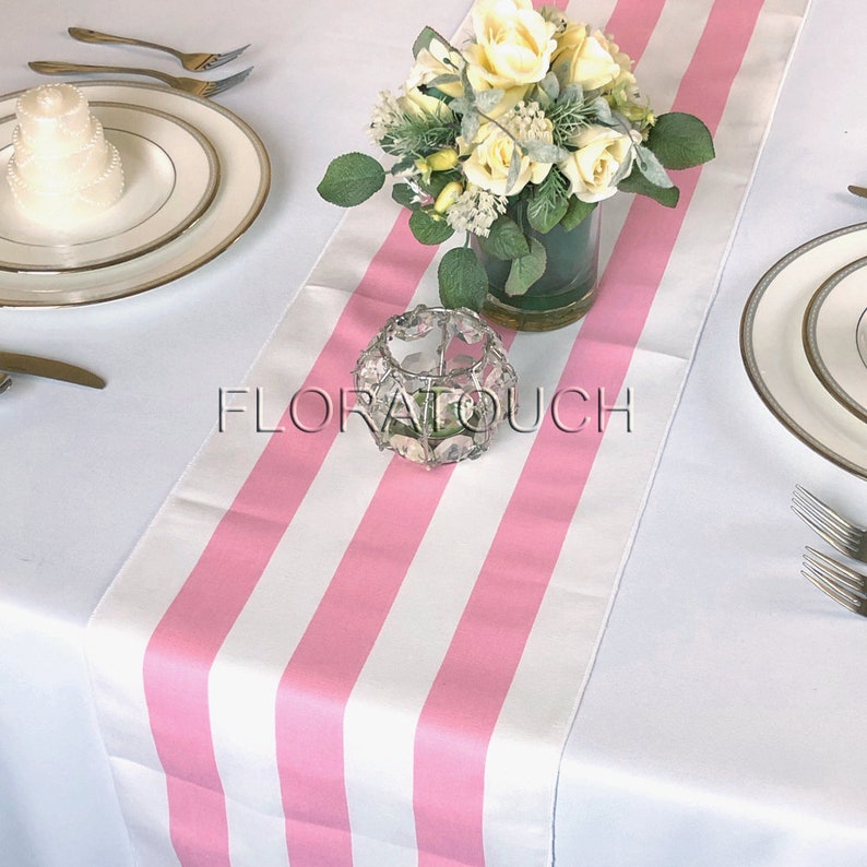 Pink and White Striped Wedding Table Runner With White Stripes - Etsy
